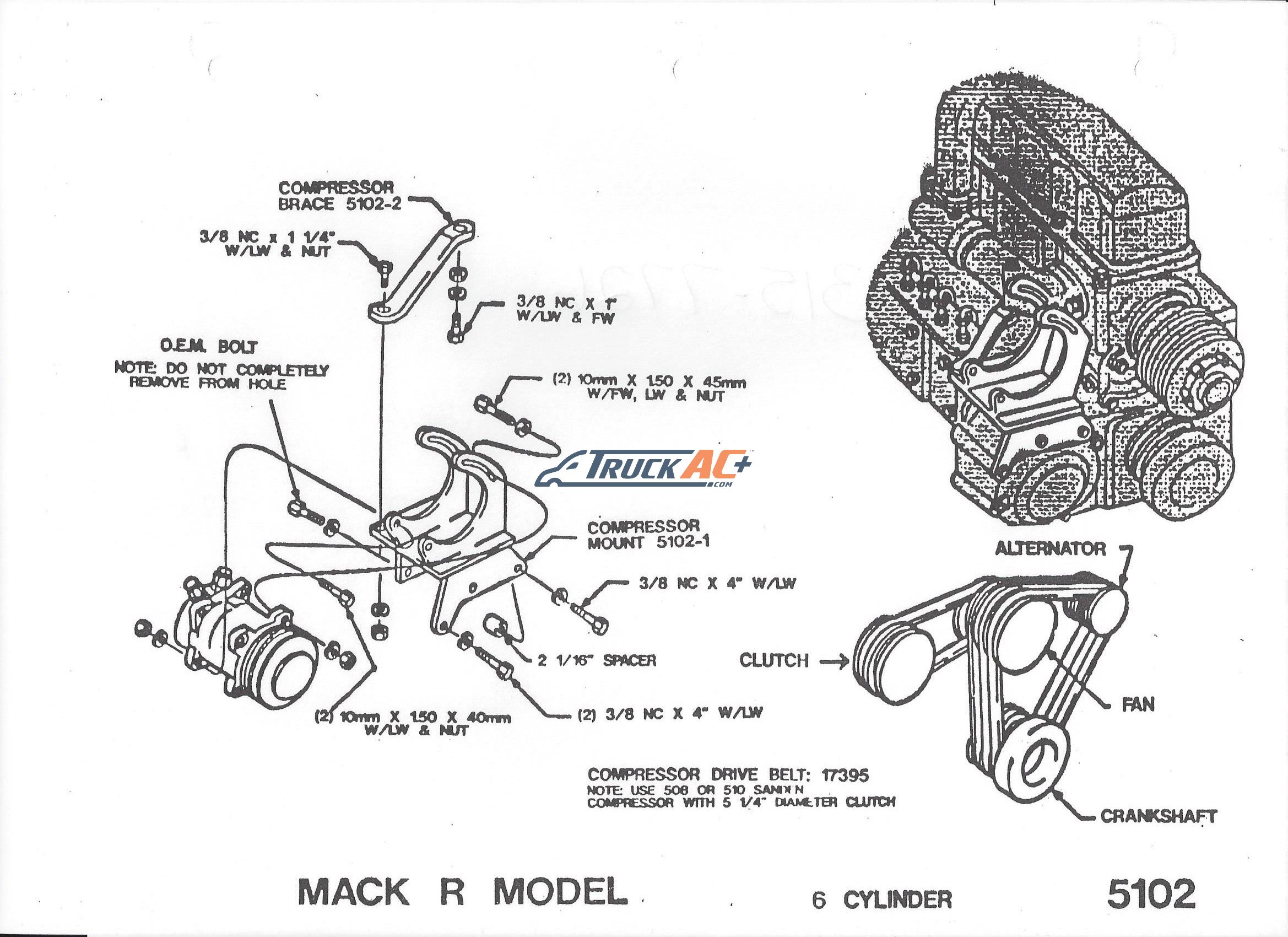 Mack R Model with 6 Cylinder Engine - Mount & Drive A/C Compressor ...