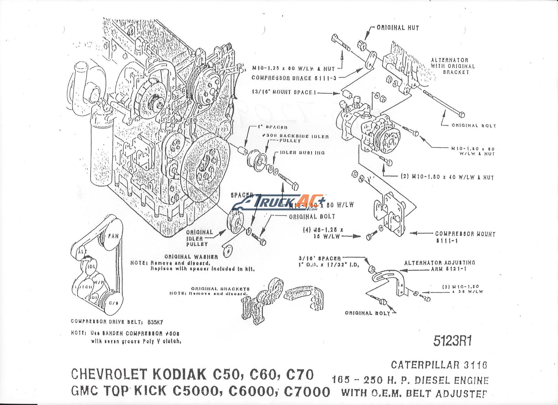 Chevrolet Kodiak, GMC Topkick with 3116 Cat Engine - Mount & Drive A/C ...